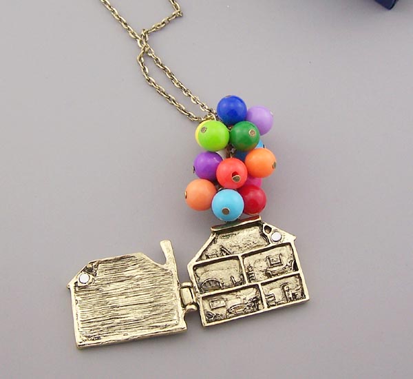 Up Necklace Bronze House Charm Jewelry Colorful Beads Flying House ...