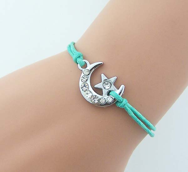Shiny Crystal Moon Bracelet,rhinestone Moon With Tiny Star Charm ...