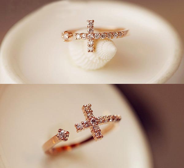 Rose Gold Sideways Cross Ring Adjustable Diamond Cross,sparkling Crystal Knuckle Ring,women Ring ...